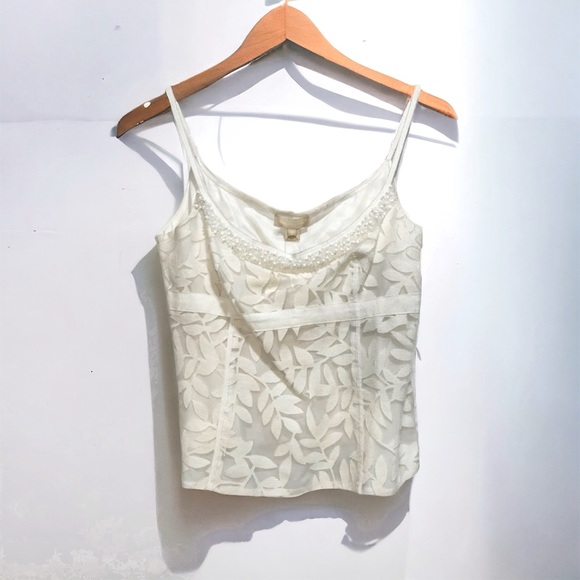 Magaschoni | Tops | Magaschoni Ivory Lace Sleeveless Top With Beaded ...